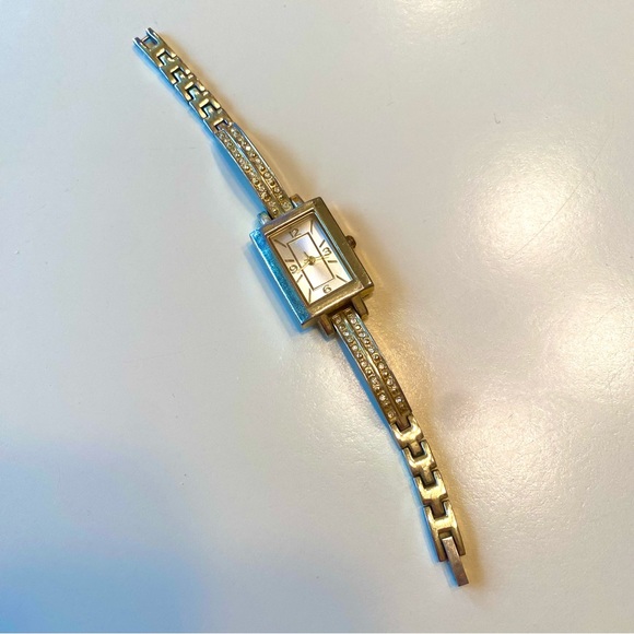 Accessories | Vintage Gold Crystal Accent Square Dial Metal Link Watch ...